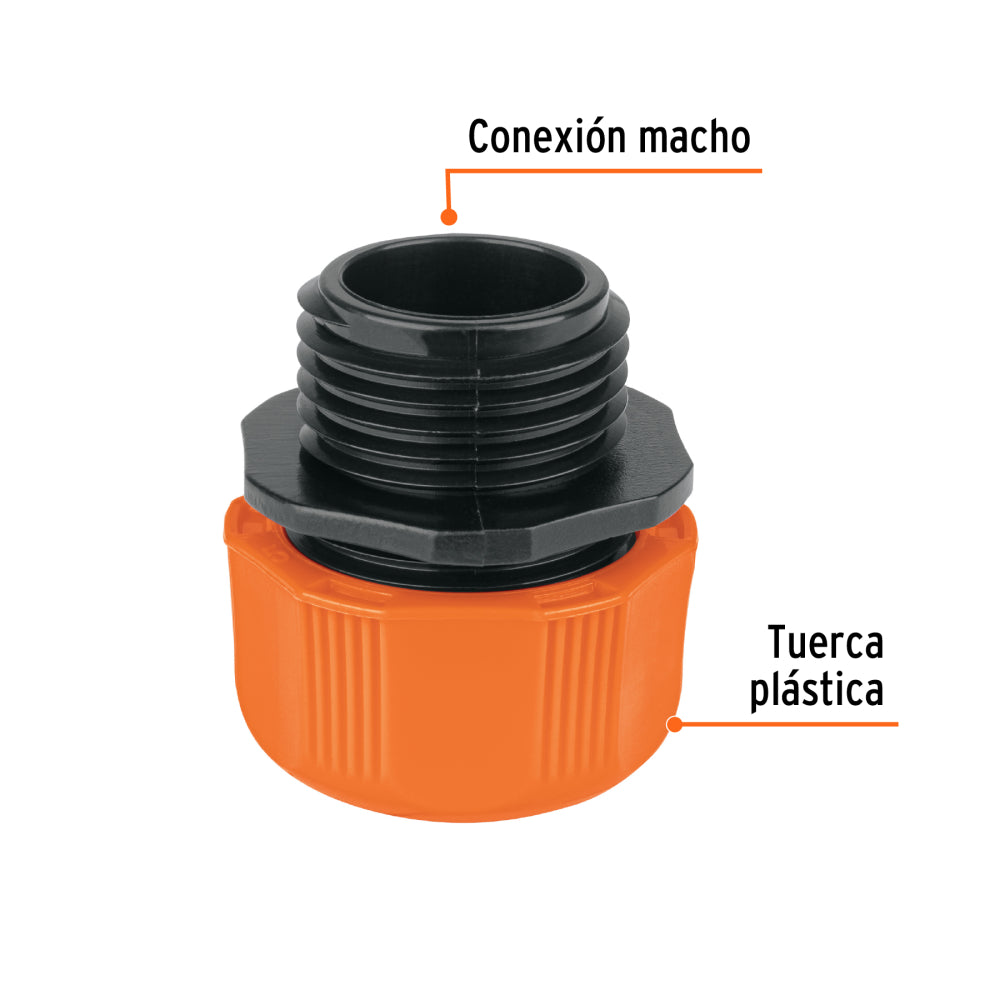 CONECTOR MACHO 1/2" DE ABS C/TUERCA DE AJUSTE MANUAL