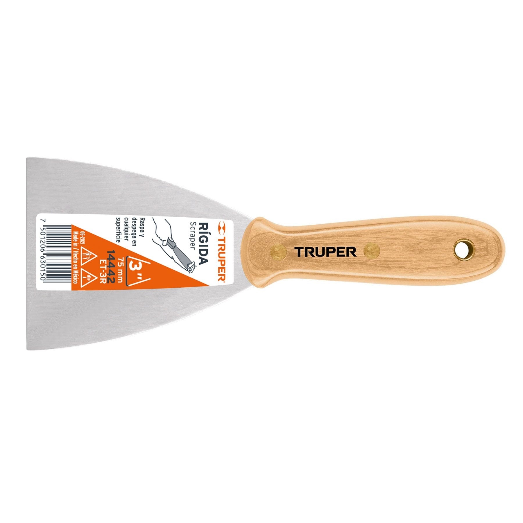Espátula rígida 3" (76mm) con mango de madera, Truper