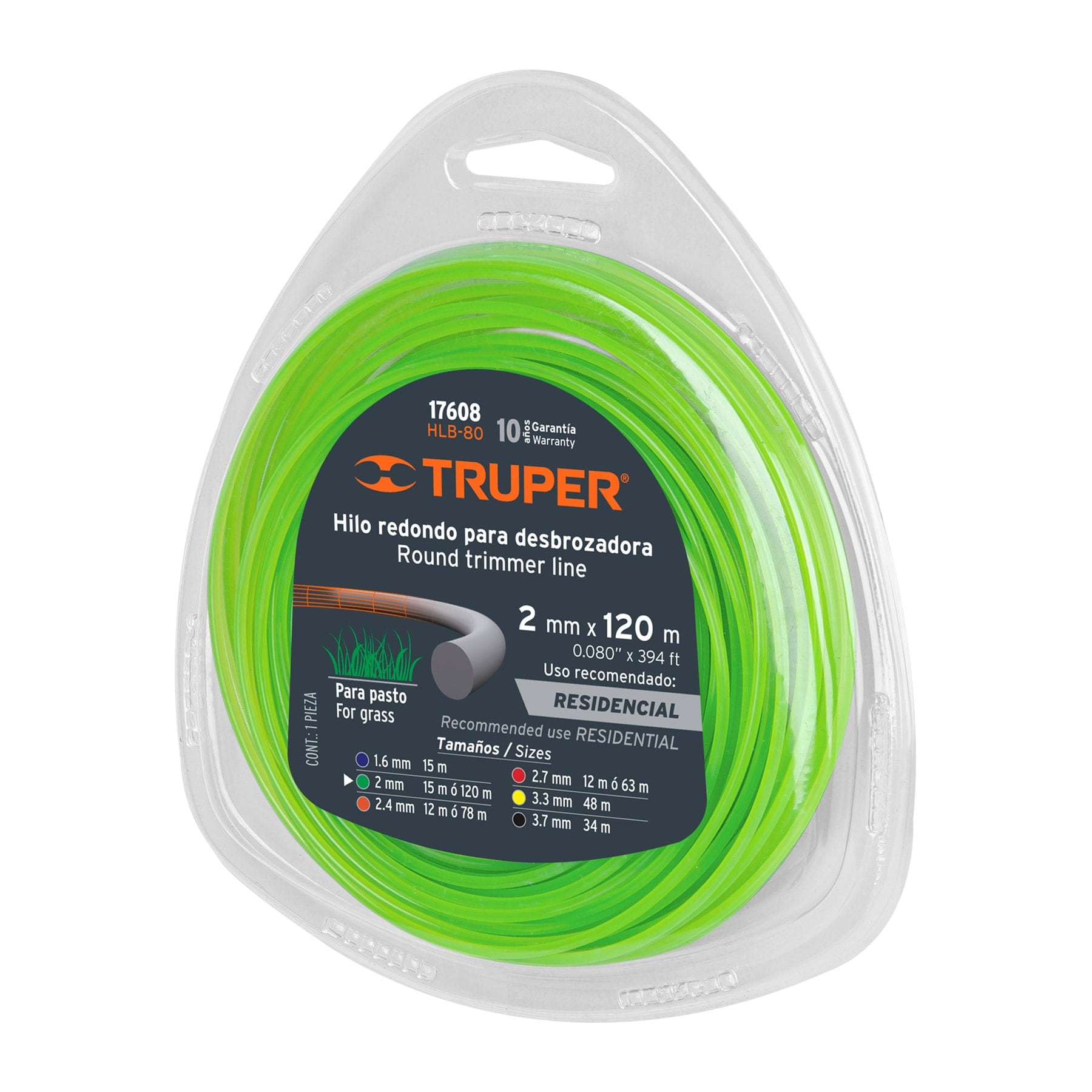 Rollo de hilo redondo Truper para desbrozadora, 2 mm x 15 m